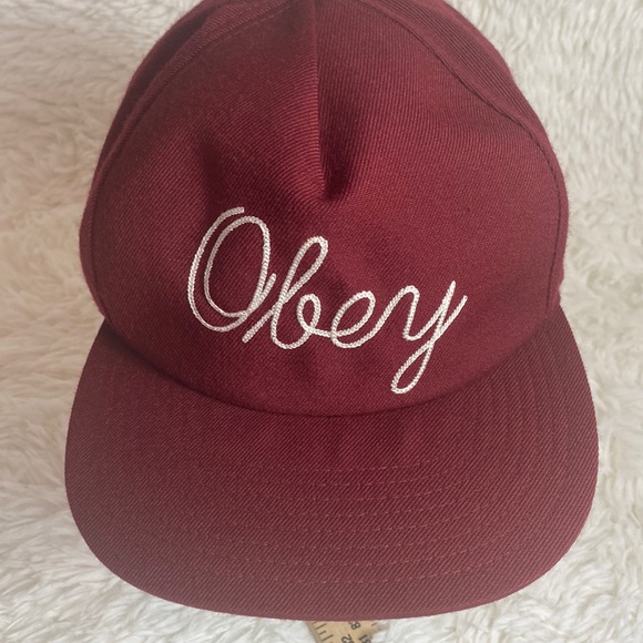 Obey | Accessories | Obeyembroidered Script Burgundy Adjustable Hat Cap ...